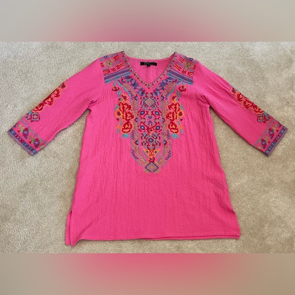 Calessa | Tops | Calessa Tunic Blouse Top Embroidered 34 Sleeves ...